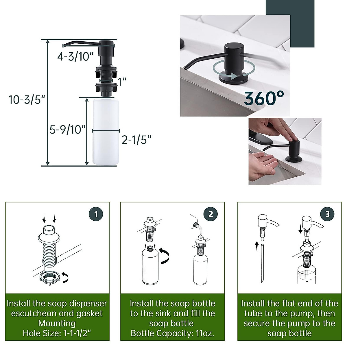 APPASO Black Kitchen Faucet with Soap Dispenser, Matte Black Kitchen Faucet with Pull Down Sprayer, 2-Mode Kitchen Sink Faucets Black, Modern Kitchen Faucet for RV/Bar Sink, Solid Stainless Steel