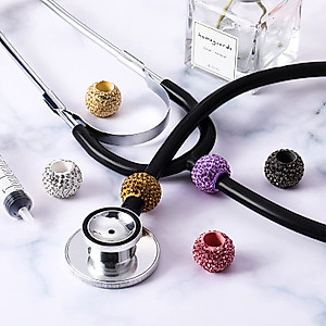 Hicarer 6 Pieces Bling Crystal Stethoscope Charms Nurse Accessories for Work Nurse Vet Crystal Stethoscope Decorations Multiple Colors, Purple, White, Gold, Pink, Black, Yellow