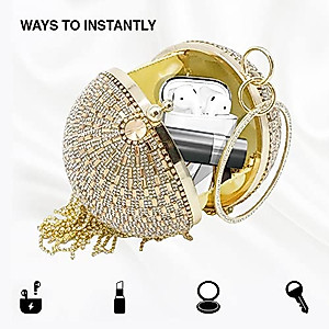 Olixi Women Evening Handbag, Round Ball Luxury Crystal Tassel Clutch Purse Rhinestone Hand bag for Wedding Party
