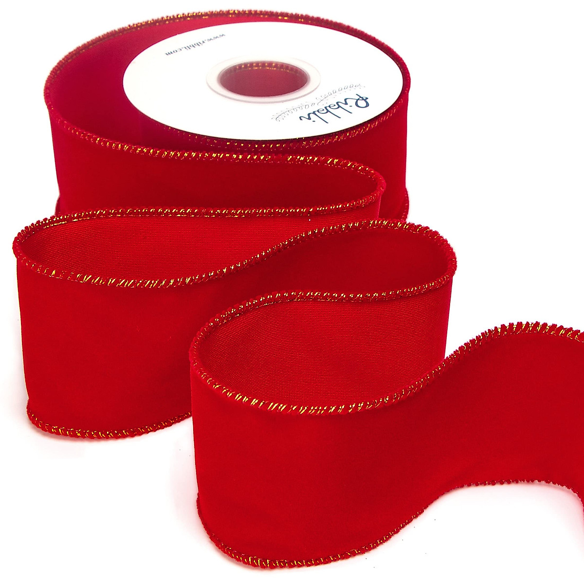 Ribbli Red Velvet Wired Ribbon,Velvet Ribbon with Gold Metallic Edge, 2-1/2 Inch x Continuous 10 Yard, Christmas Ribbon for Big Bow,Wreath,Tree Decoration