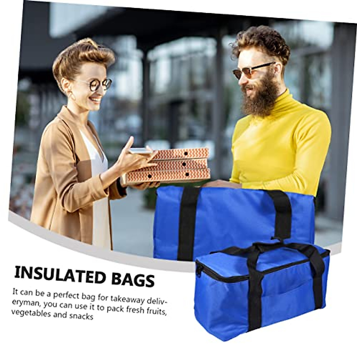 INOOMP Insulated Bag Collapsible Basket Coffee Cooler Outdoor Basket Food Delivery Backpack Beverage Delivery Carrier Insulated Shopping Bags Lunch Insulated Bag Food Delivery Bag Blue