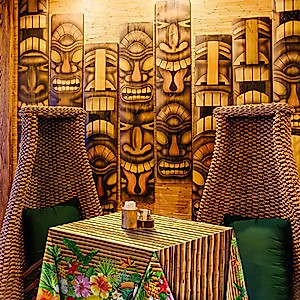 3 Pcs Tiki Tablecloth Tiki Decorations Luau Table Cover Hawaiian Party Plastic Table Cloth Disposable Tiki Totem Decor for Hawaii Beach Tropical Decoration Supplies Aloha,108 x 54 in(Modern Patterns)