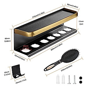 Yimerlen Airwrap Storage Holder Compatible with Dyson Airwrap Curling Iron Wall Mount Storage Rack Holder for Bathroom Attachments Organizer (Black/Gold, with Air Cushion Comb)