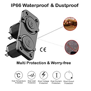QC 3.0 USB Outlet 12V Boat Marine Waterproof Cigarette Lighter Socket Splitter 12 Volt DC Power Charger Adapter DIY Kit with Blue LED Dual USB Ports for Rocker Switch Panel on Car RV Golf Cart ATV