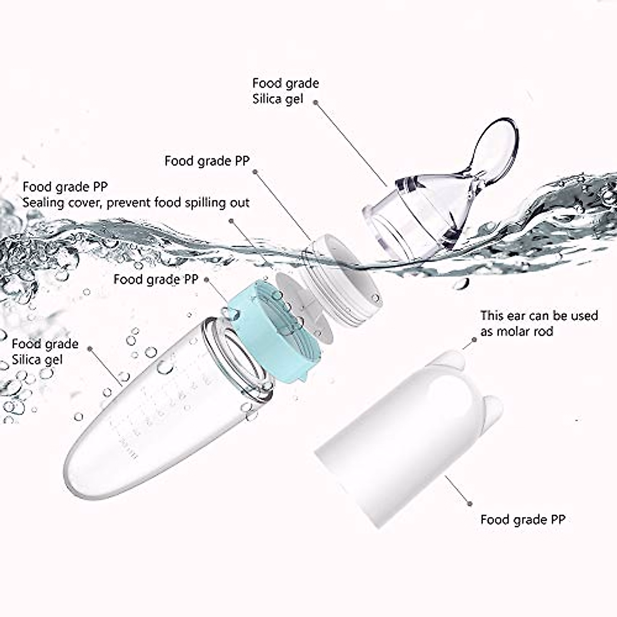 Burabi Silicone Squeeze Feeding Spoon, Baby Food Dispensing Spoon With Dust Cover, BPA Free