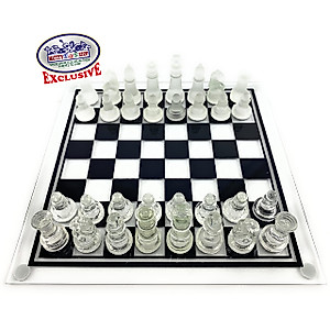 Matty's Toy Stop Deluxe Clear & Frosted Glass Chess Set (10") Small