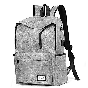AOPUN Laptop Backpack Travel Business Waterproof Backpack with USB Charging Port, Suitable for Travel, Camping, Business (Grey)