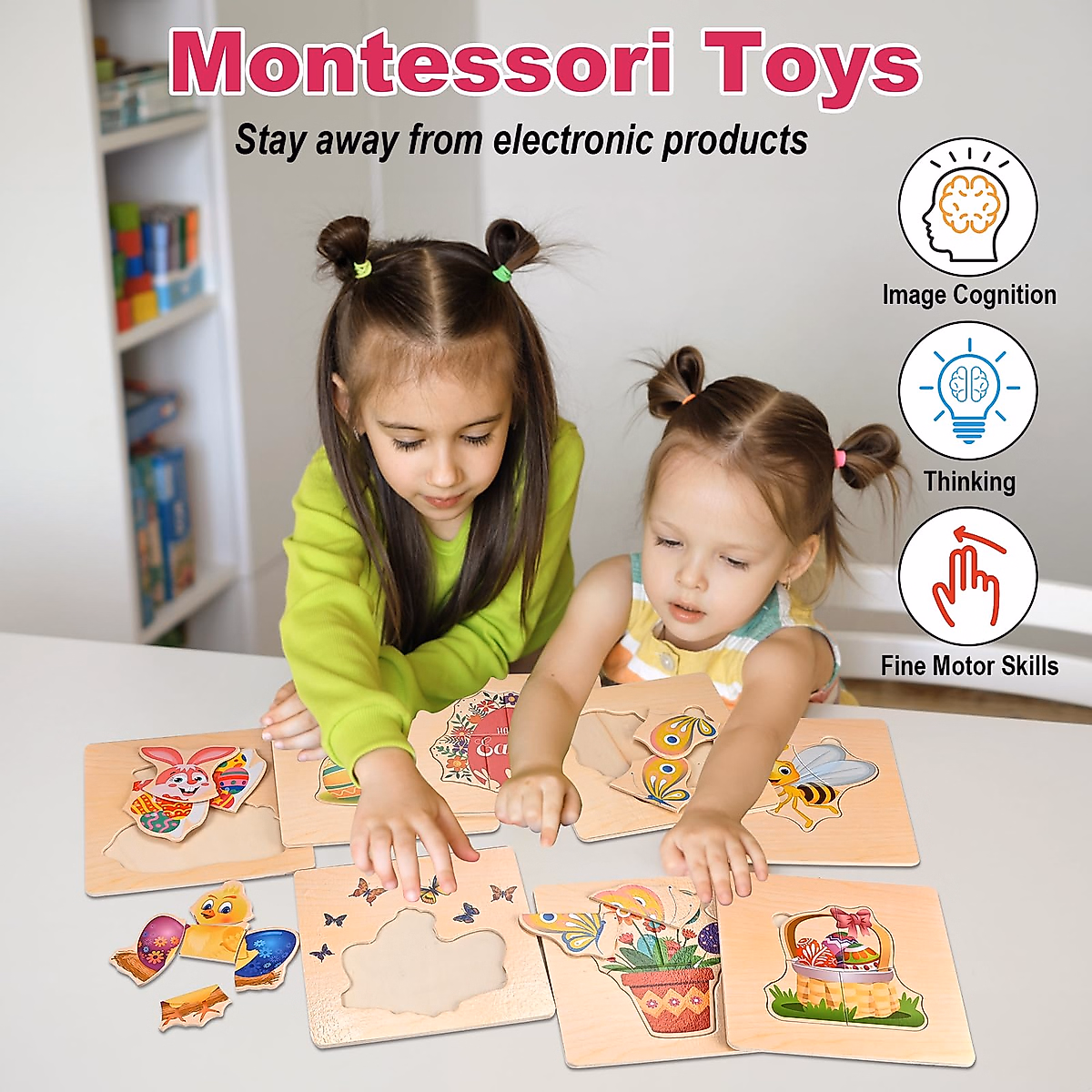 8pcs Easter Puzzles for Toddlers 3-5, Easter Basket Stuffers Fillers for Toddler Party Favors- Wooden Puzzles Gifts Toys for Kids Boys Girls Baby, Classroom Exchange Gifts Rabbits Eggs Puzzle