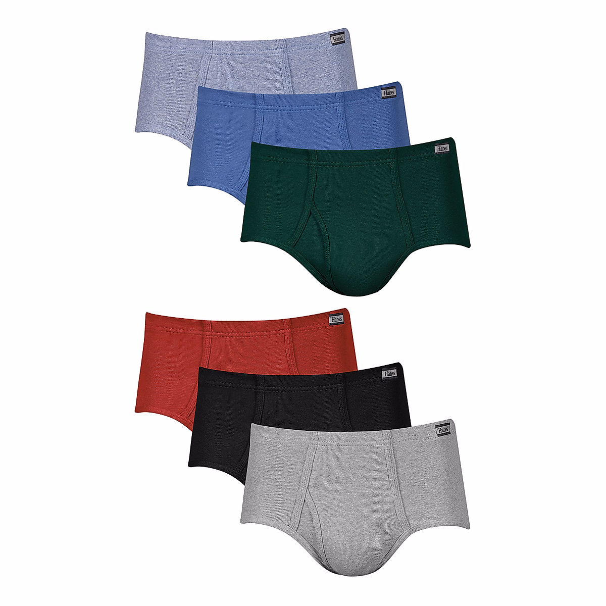 Hanes Men's Pack, Mid-Rise Briefs, Stretch Cotton Underwear, Classic, (Pack of 6) (Colors May Vary), Gray, Large