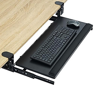 TOPSKY Adjustable Under-Desk Keyboard Tray, 26.8”x11” Pull Out Keyboard and Mouse Tray with Tilted Mechanism and C Clamp for Home and Office (Black)