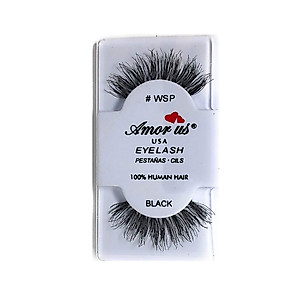 Amorus 100% Human Hair False Eyelashes #WSP - Black - (6 Pack) - Wispy False Eyelashes - Glamorous Look of Fuller, Longer Lashes