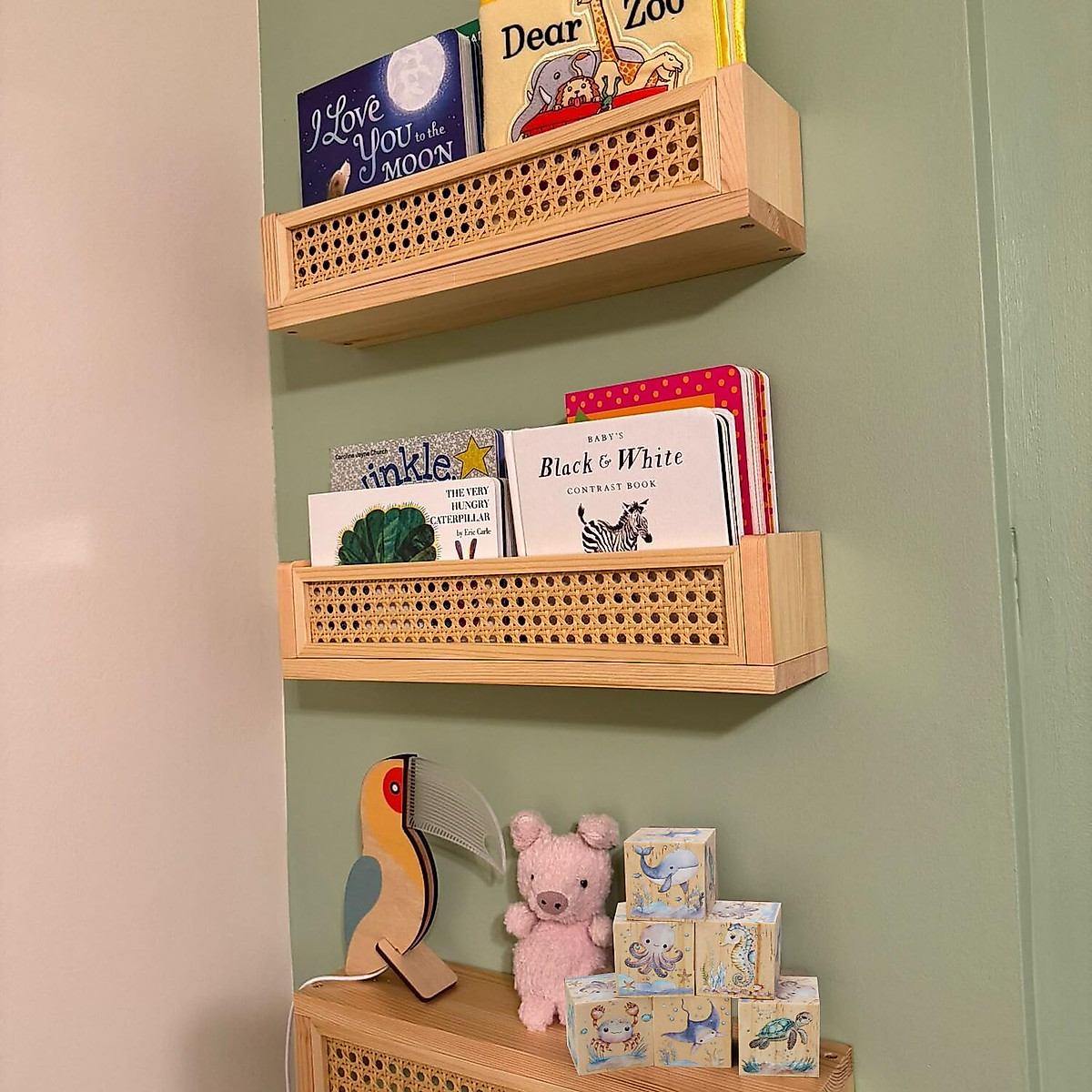 6 Pcs Ocean Animal Nursery Decor Blocks Wooden Shelf Decor for Baby Nursery Room Kids Bedroomm