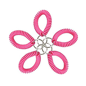 Lucky Line 2” Diameter Spiral Wrist Coil with Steel Key Ring, Flexible Wrist Band Key Chain Bracelet, Stretches to 12”, Neon Pink, 5 Pack (4106605)