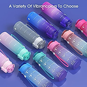 Y&3 32oz Motivational Fitness Sports Water Bottle With Time Marker, BPA Free Tritan Plastic, Leakproof Flip Top, For Gym, Outdoor, Office Work (Purple/Red Gradient, 32oz)