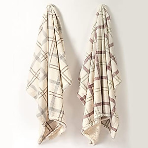 Cozy Bliss Thick Warm Sherpa Sherpa Fleece Blanket, Double Sided Popcorn Throw Blanket Fluffy Soft Fuzzy Thick Blanket for Couch and Bed (Taupe/Green, 50" x 60")