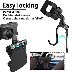 AUCELI Car Phone Holder Mount, Auto Seat Back Hands Free Cell Phone Clip Cradle, Thick Case Friendly, 360° Rotating Adjustable Lock Smartphone Clamp Stand, Car Accessories for Visor, Desk