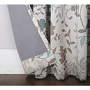 Sun Zero Kara Floral Print Energy Efficient Rod Pocket Single Curtain Panel, 54" x 84", Stone