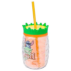 Silver Buffalo Disney Lilo and Stitch Greetings From Hawaii Featuring Scrump Pineapple Shaped Double Wall Tumbler, 16 Ounces