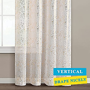 TERLYTEX Gold White Sheer Curtains 2 Panels, Metallic Gold Sheer Curtains 72 Inch Length, Rod Pocket Privacy Sparkle Glitter Gold Sheer Curtains for Living Room, 52 x 72 Inch, 2 Panels, Gold White