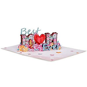 Paper Love 3D Pop Up Mothers Day Card, Best Mom Ever, For Mom, Wife - 5" x 7" Cover - Includes Envelope and Note Tag
