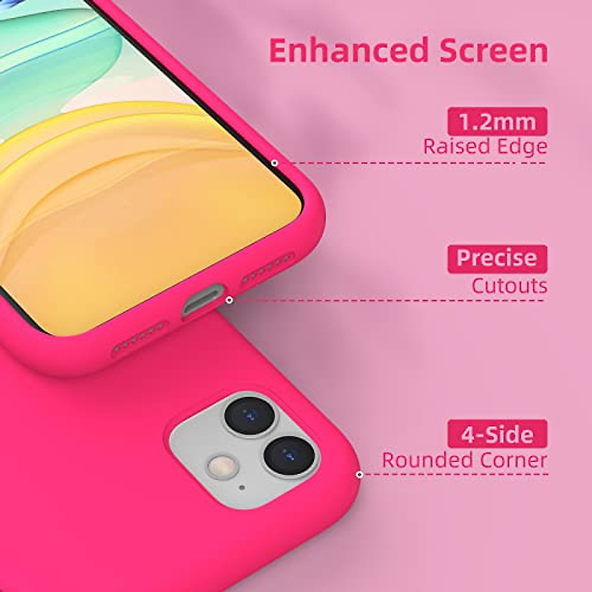 K TOMOTO Liquid Silicone Case Compatible with iPhone 11 (6.1"), Full Body Protection Gel Rubber Cover with Soft Microfiber Lining, Scratch Resistant Shockproof Protective Phone Case, Neon Pink