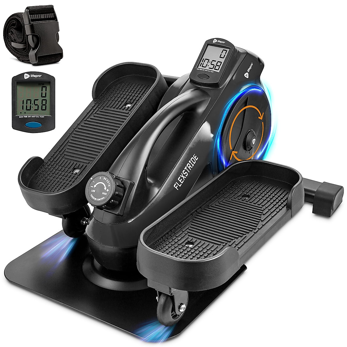 FlexStride Portable Under Desk Elliptical Exercise Machine-Motorized Pedal Exerciser for home workout, Tone Muscles, Energy Boost - Mini Foot & leg exerciser while sitting for seniors with Fitness App