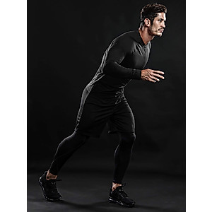 DRSKIN 3 Pack Men's Compression Shirts Top Long Sleeve Sports Baselayer Workout Running Athletic Gym (Round SBB01 3P, L)