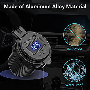 12V USB Outlet 2 Pack, Dual Quick Charge 3.0, Socket Waterproof Aluminum Charger with LED Voltmeter and Power Switch, Adapter for Marine Motorcycle Truck Golf Cart RV, Car etc.