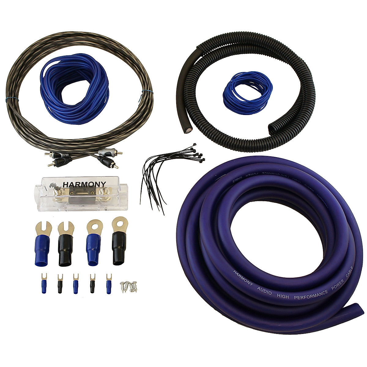 Harmony Audio Bundle Compatible with Universal Vehicle HA-A1500.1 3000 Watt Sub Amp with HA-AK0 3000W Amp Install Kit and HA-BT1 Battery Terminal Pair (2) 8GA & Ring Terminal New