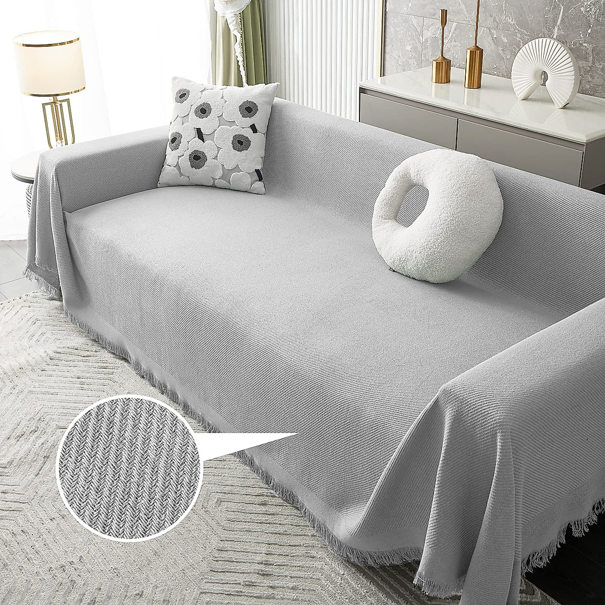 MYSKY HOME Couch Cover Sofa Covers Sectional Couch Covers for 3 Cushion Couch Sofa Cover for Living Room L Shaped Sofa Slipcovers for Dogs (X-Large, 71" x 118", Light Grey)