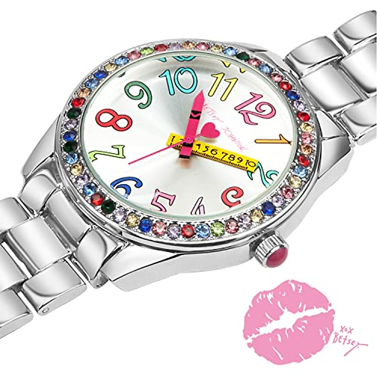 Betsey Johnson Women's Watch - Glitteratzi Wristwatch, 3 Hand Quartz Movement: BJW017PU, Size One Size, Multi Color Rhinestone
