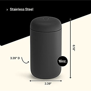 Fellow 16 oz Carter Wide Travel Mug - Wide Mouth Vacuum-Insulated Stainless Steel Coffee Mug - Tea and Coffee Tumbler - Travel Coffee Mug with Ceramic Interior - Matte Black