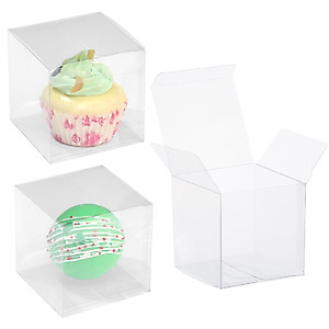 TEMLQPACK 50 Pack 3x3x3 Inch Clear Hot Chocolate Bomb Boxes Christmas Small Gift Boxes Cupcake Boxes Pastry Boxe Candies Boxes Birthday Wedding Party Favor Boxes