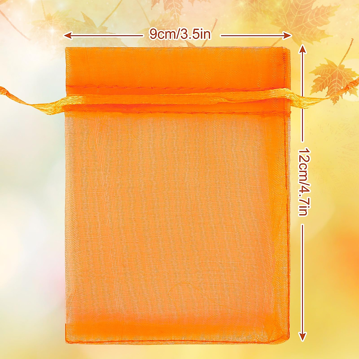 Whaline 120 Pcs Fall Organza Bags Drawstring Orange Yellow Green Brown Autumn Holiday Gift Bags Thanksgiving Jewelry Gift Bags Candy Goodies Treat Bags for Wedding Baby Shower Birthday Party Favor