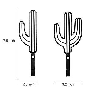 MyGift Wall Mounted Black Metal Coat Hooks with Cute Cactus Shaped Design, Decorative Hooks for Hanging Hat, Coat, Towel, Leash, Laynard, Set of 2