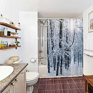 Allenjoy 72" x72" Winter Forest Shower Curtain for Bathroom Sets Snowy Its Cold Outside Home Bath Bathtub Decors Decoration Durable Waterproof Fabric Machine Washable Curtains