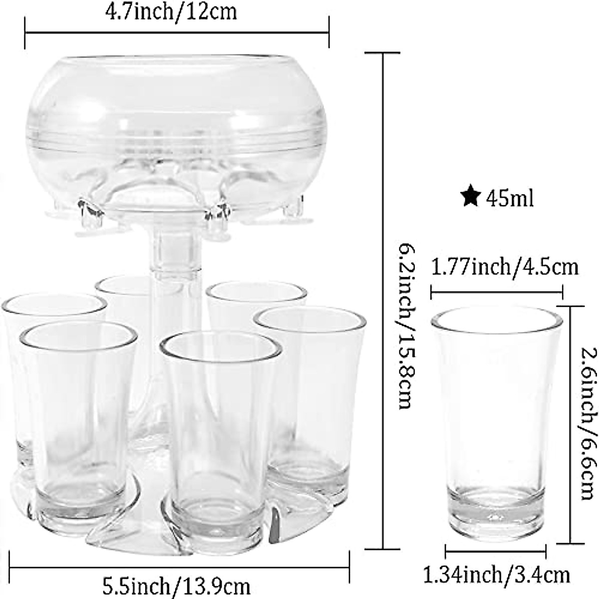 ALEVMOOM Shot Glass Dispenser and Holder,Adjustable Acrylic Shot Dispenser with 6 Drinking Glasses Made of Food Grade Plexiglass, for Beer Dispenser for Bar Parties Drinking Tools with brush