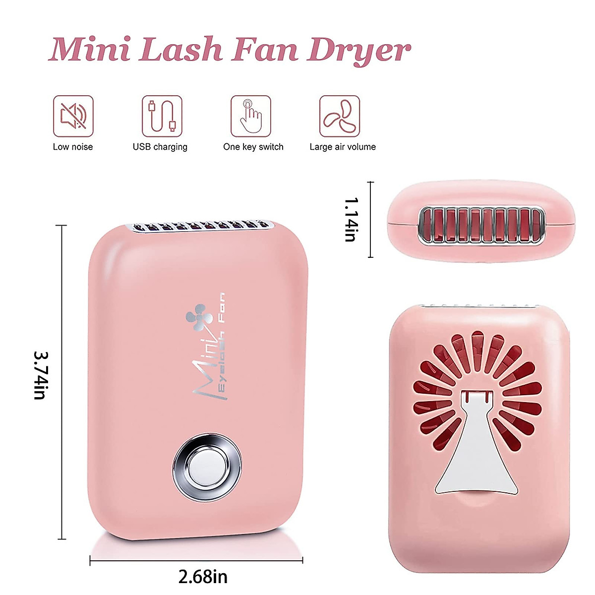 Lash Fan Dryer, AREMOD Eyelash Extensions Fan USB Air Cooling Blower Handheld Eyelash Dryer Mini Lash Fan with Sponge for Lash Extensions Supplies (Pink)