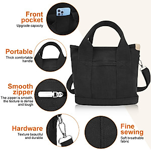 Canvas Tote Bag with Zipper Small Tote Bag for Women Crossbody Bag Mini Shoulder Bag with Pockets and Compartments Satchel Hobo Bag Japanese Messenger Bag