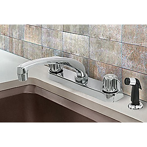 Highcraft 393I6 Kitchen Faucet Two Handle with Interchangeable Gerber Style, with Polished Durable Solid Brass Body Compressed Valve Pop Up Lead-Free Construction Chrome Plated Finish