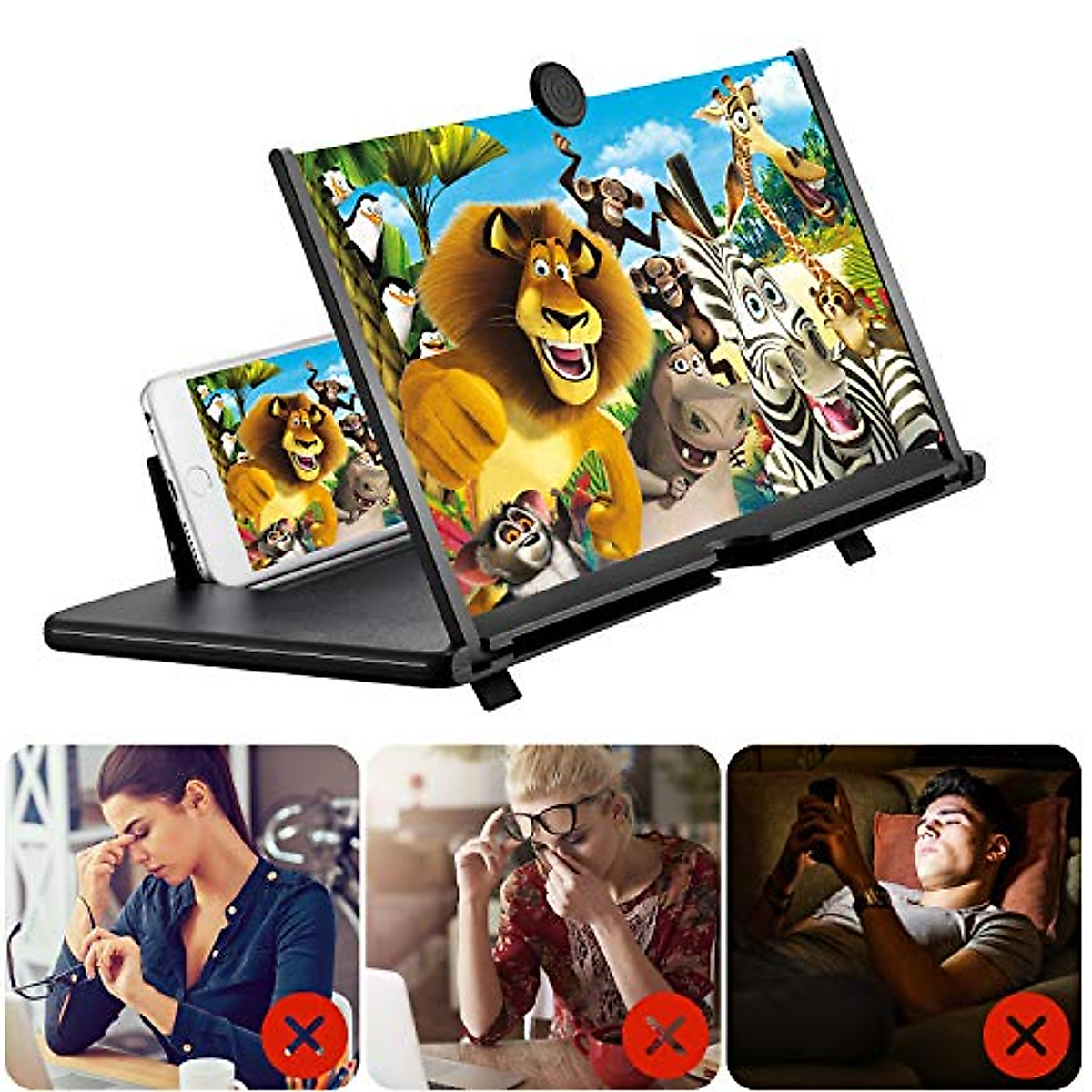 Screen Magnifier, Meirenda 14" Phone Magnifying Projector Screen Enlarger HD 3D Screen Magnifier for Cell Phone Smartphones Screen Amplifier Folding Screen Magnifier for Movies, Videos, Gaming(Black)