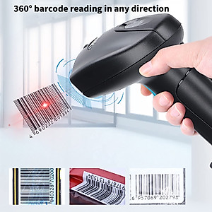 Handheld Barcode Scanner 360° Portable Barcode Reader QR Code Reader for Paper Barcodes, LCD Display Barcodes, Suitable for Warehouse, Store (Black Blue)