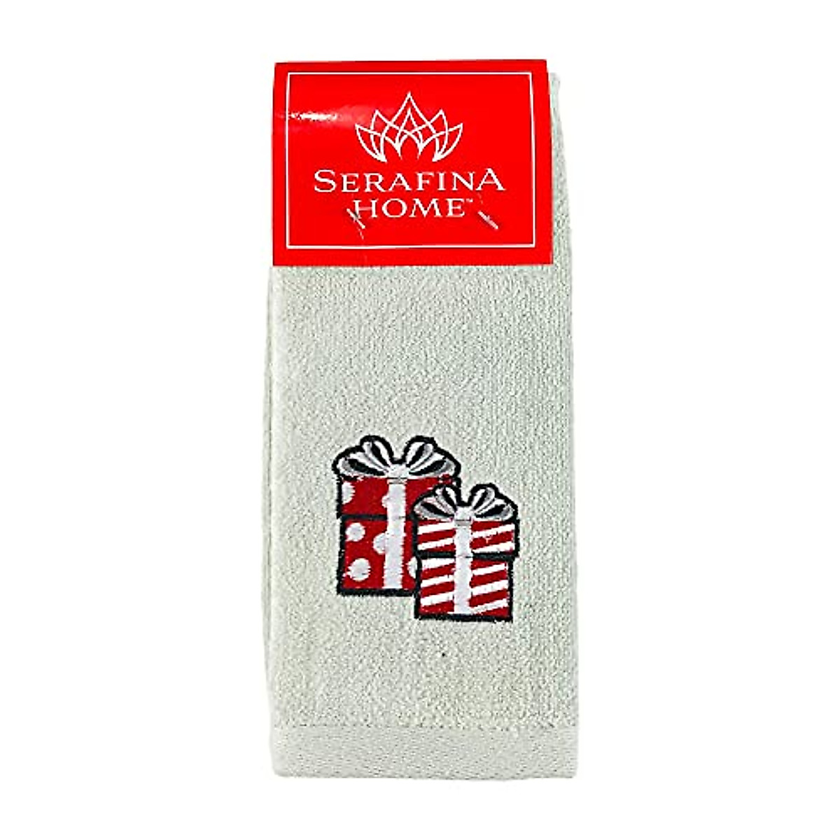 Christmas Fingertip Towel Set: Gnome Present Like Your Present, Grey Hand Towels with Red White Embroidery Jolly Gnome Present, Set of 2