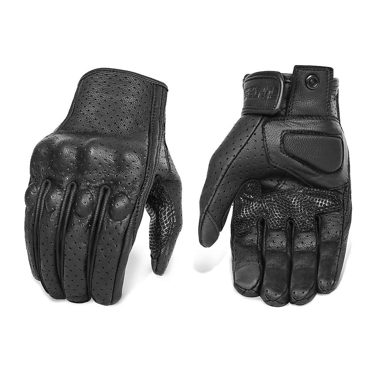Updated Breathable Leather Motorcycle Gloves with Knuckle Armored Motorbike Gloves for Men (Updated,Perforated, XL)
