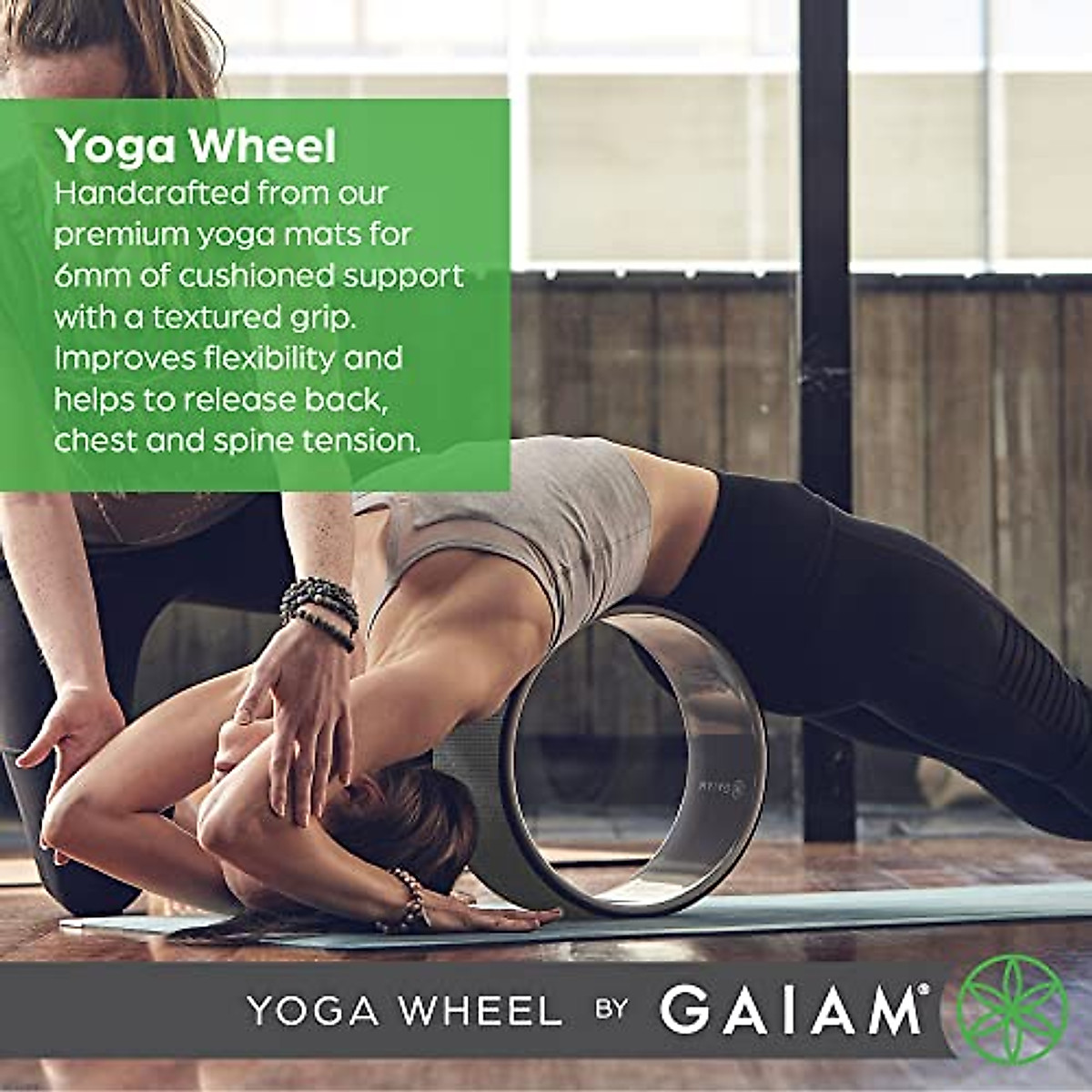 Gaiam Yoga Wheel - Multi-Purpose Yoga Prop & Back Stretcher - Assists with Flexibility, Releasing Tension in Back, Chest, and Spine - Textured Non-Slip Surface, Durable Core - 5"W x 12" Diameter
