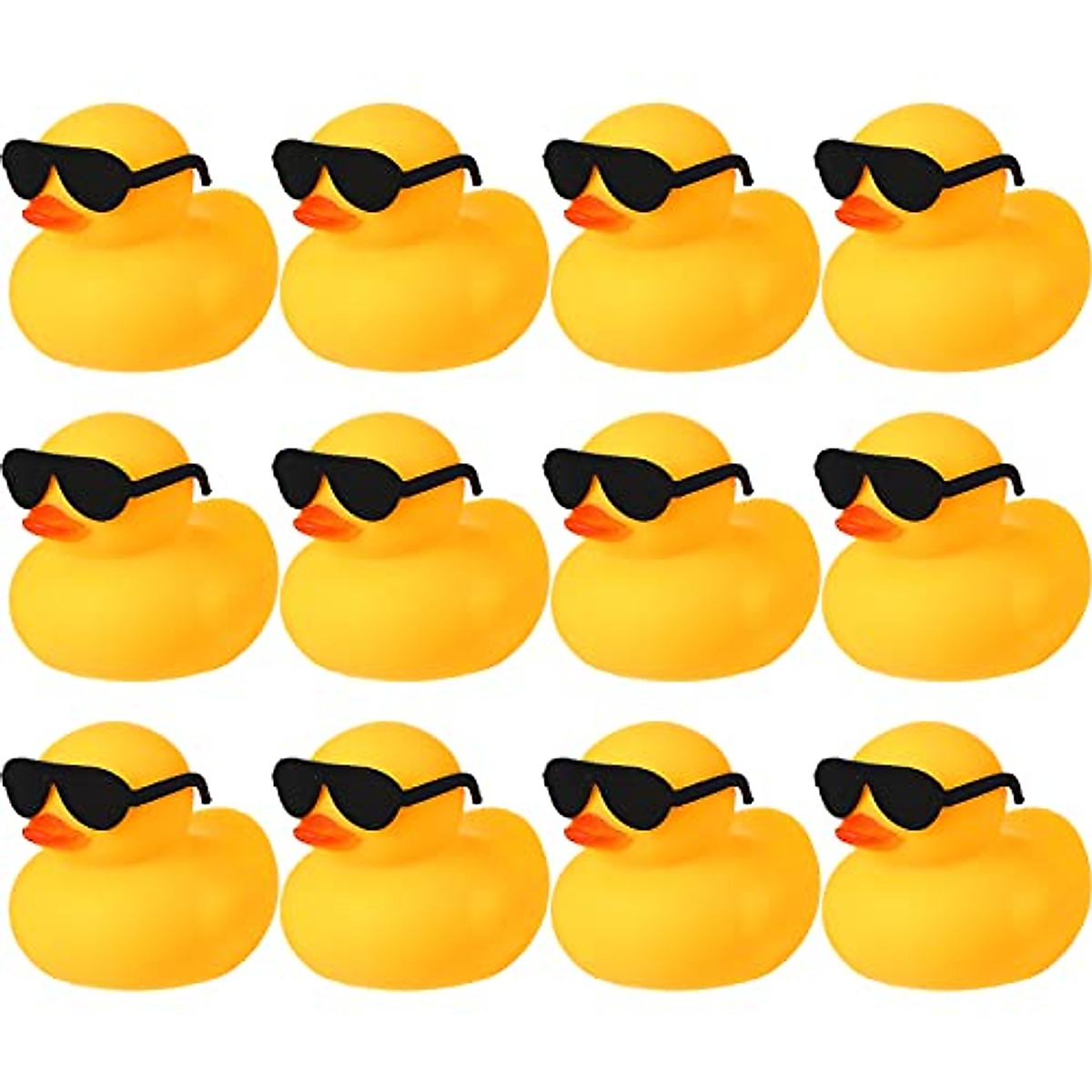 12 Pcs Rubber Ducks with 12 Sunglasses/ Hats/ Headwear/ Scarf, Valentine's Day Mini Rubber Ducks in Bulk Bathtub Toys for Valentines Gift Baby Shower Holiday Cruise (Duck with Sunglasses, Yellow)