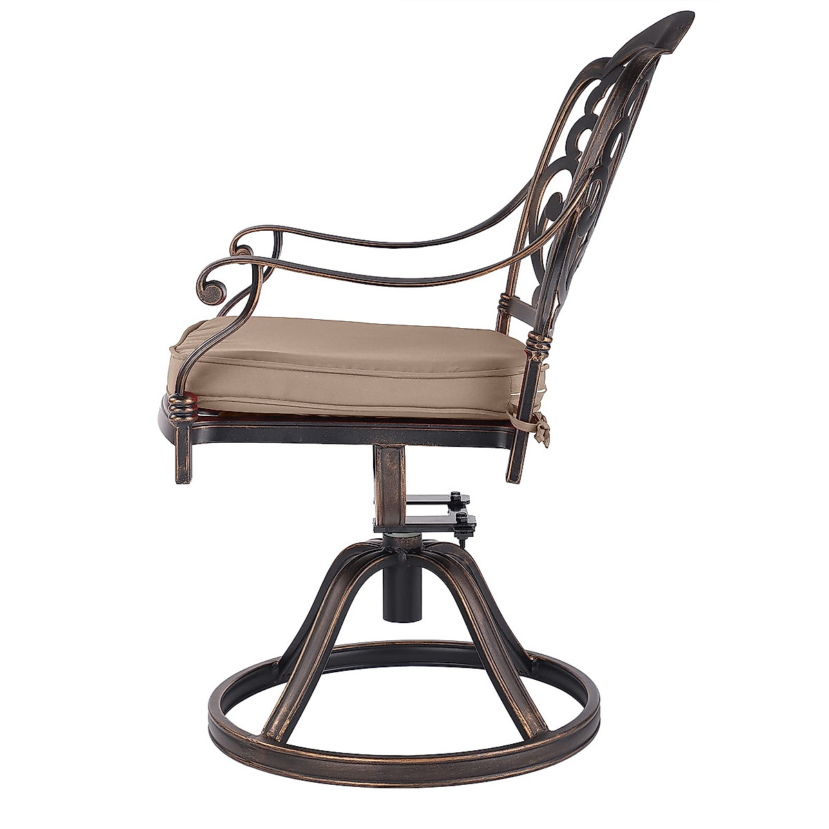 JOVNO Outdoor Furniture 2-Piece Cast Aluminum Bistro Swivel Arm Chair Set, Patio Dining Set-Bronze (Khaki)