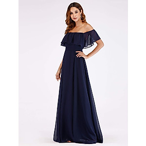 Ever-Pretty Women's Elegant Off The Shoulder Side Split High Waist Flowy Chiffon Maxi Bridesmaid Dress Navy US12