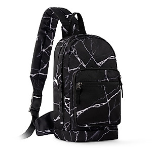 Choco Mocha Girls Sling Bag for Kids, Travel Hiking Sling Backpack for Teen Girls One Strap Women Daypack, Marble Black