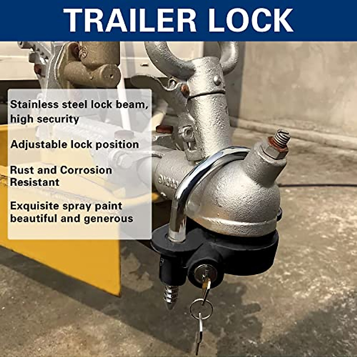 WHSSFINE Trailer Lock Kit Keyed Alike Tongue and Hitch Pin Lock with 5/8 and 1/2 Inch Pins Fit Class I II III IV V Receiver to Secure Trailer for Towing and Storage (4 Pack)